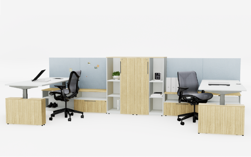 2-Pack Open Office with Laminate Storage and Fabric Panels - BRC Group